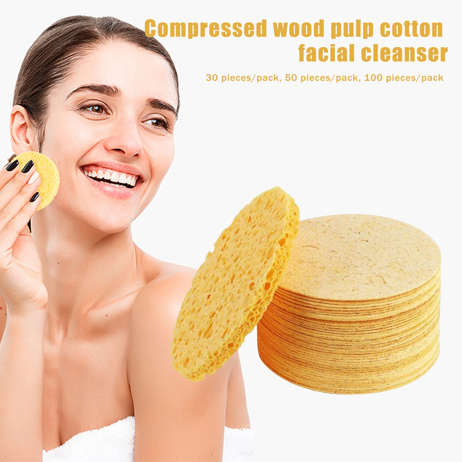 30-50-100-PCS-Compress-Face-Wash-Puff-Natural-Wood-Pulp-Sponge-Cosmetic ...