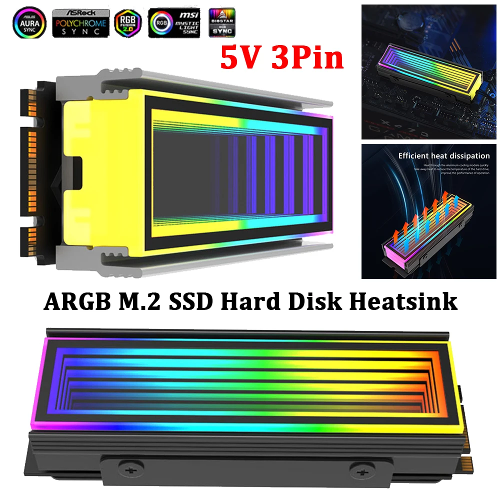 5V 3Pin ARGB Aura Sync M.2 SSD Hard Disk Heatsink Cooler NVME M2 2280 ...