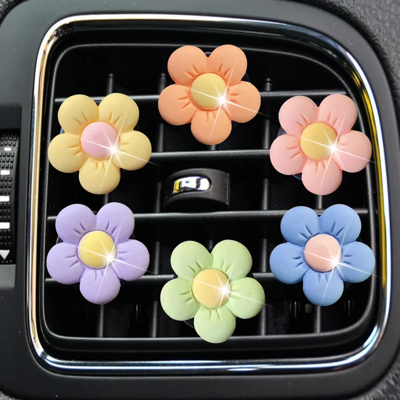 4pcs Car Decorations Cute Cartoon Flowers Car Air Conditioner Air Vent ...
