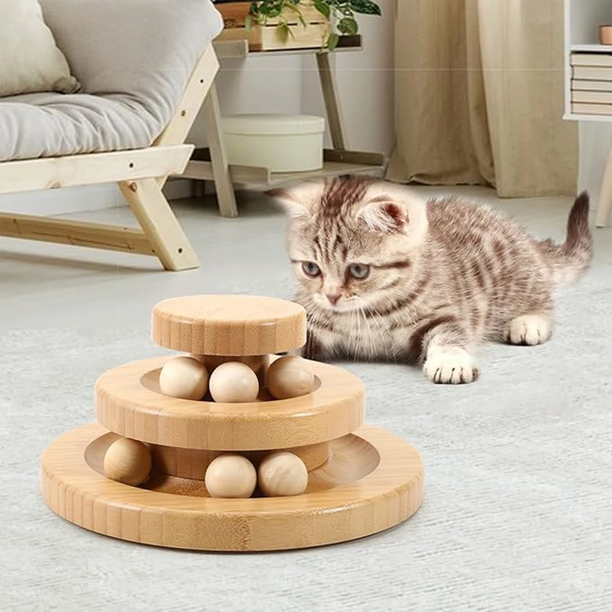 Wooden-Pet-Cat-Toy-Tower-Tracks-Disc-Cat-Intelligence-Amusement-Triple ...