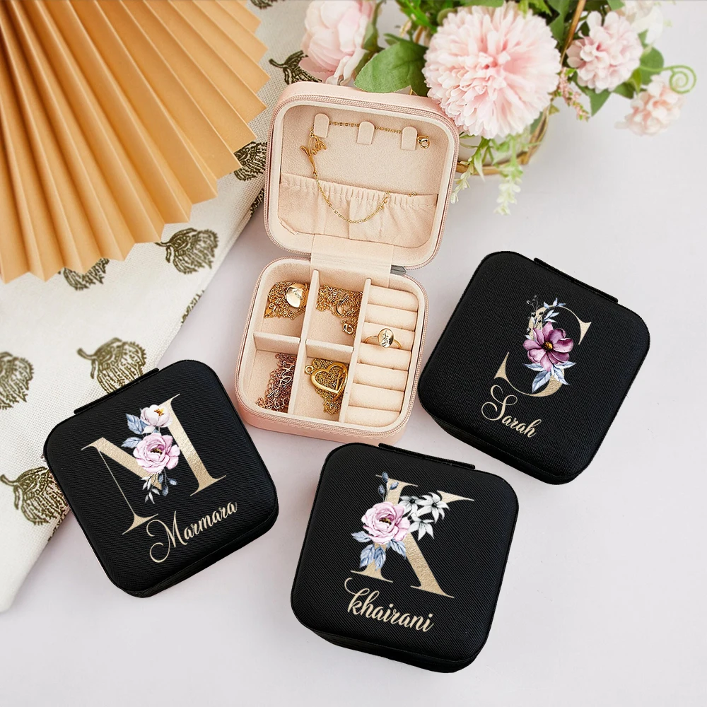 Personalized Monogram Travel Jewelry Box Custom Jewelry Box with Name Customized Leather Jewelry ...