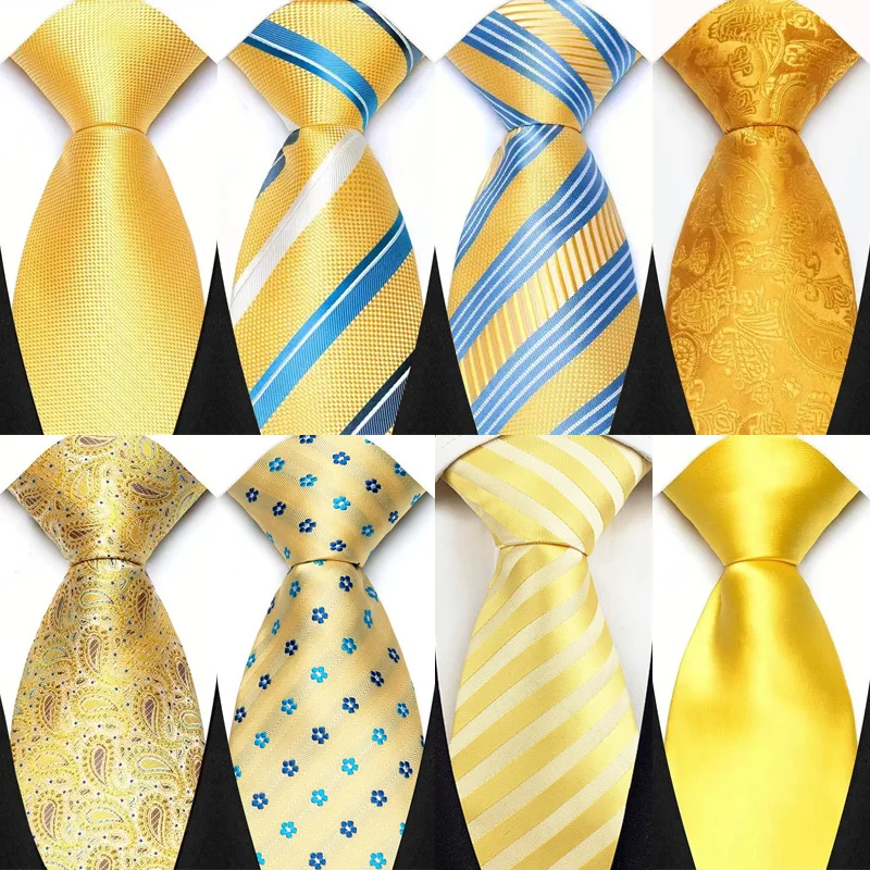 Luxury-8CM-Mens-Necktie-Yellow-Color-Dot-Stripes-Solid-Ties-For-Man ...