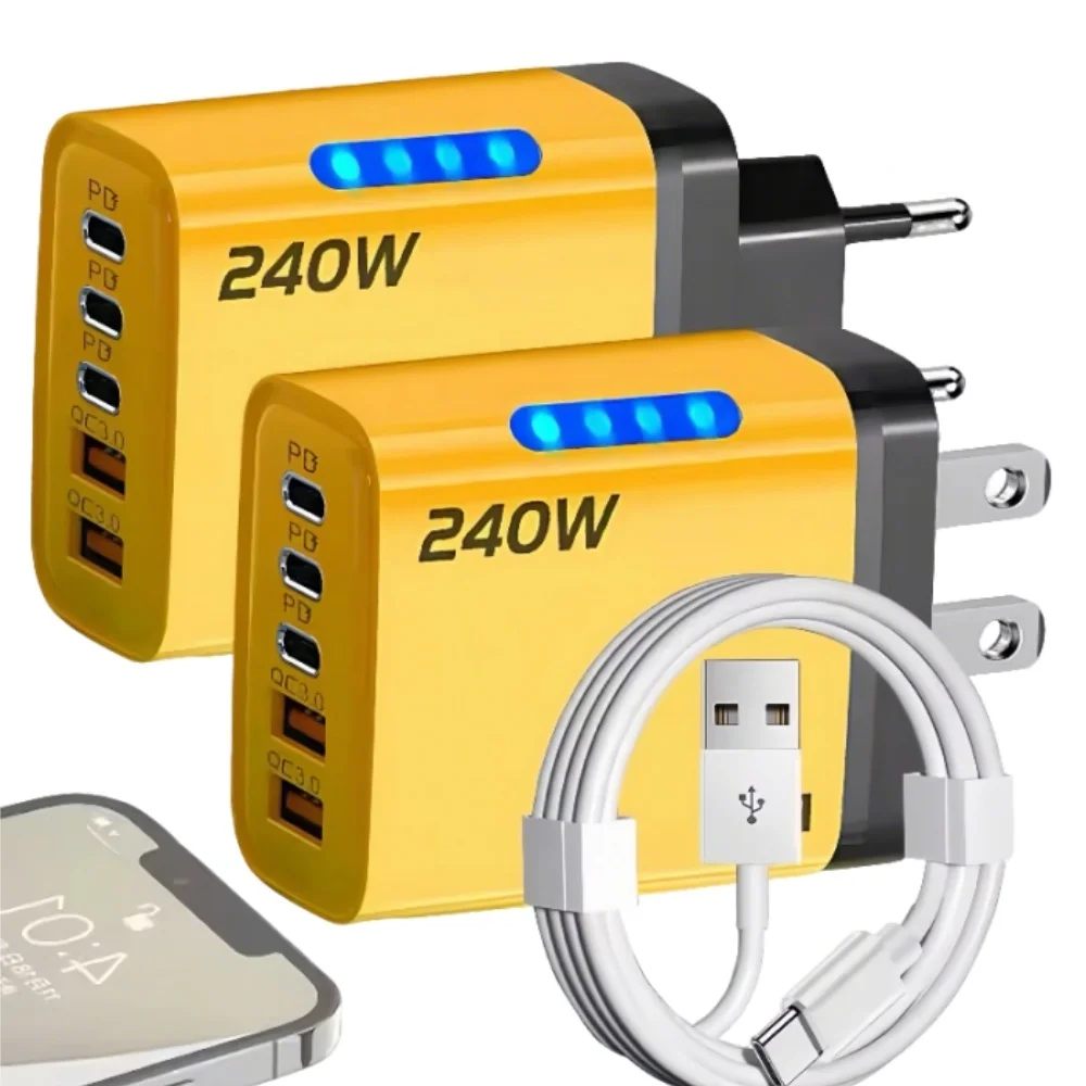 5 in 1 GaN Desktop Charger 240W Fast Charging Adapter 10A USB To TypeC ...