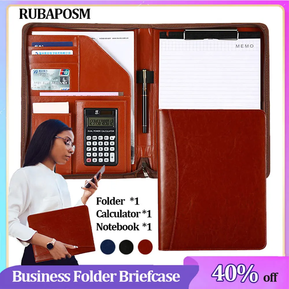 Couro-pasta-Portfolio-com-calculadora-prancheta-A4-Padfolio-Organizador ...
