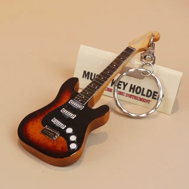 Wooden Guitar Keychain Bass Keyring Wood Key Chain Key Ring Bass Drum ...