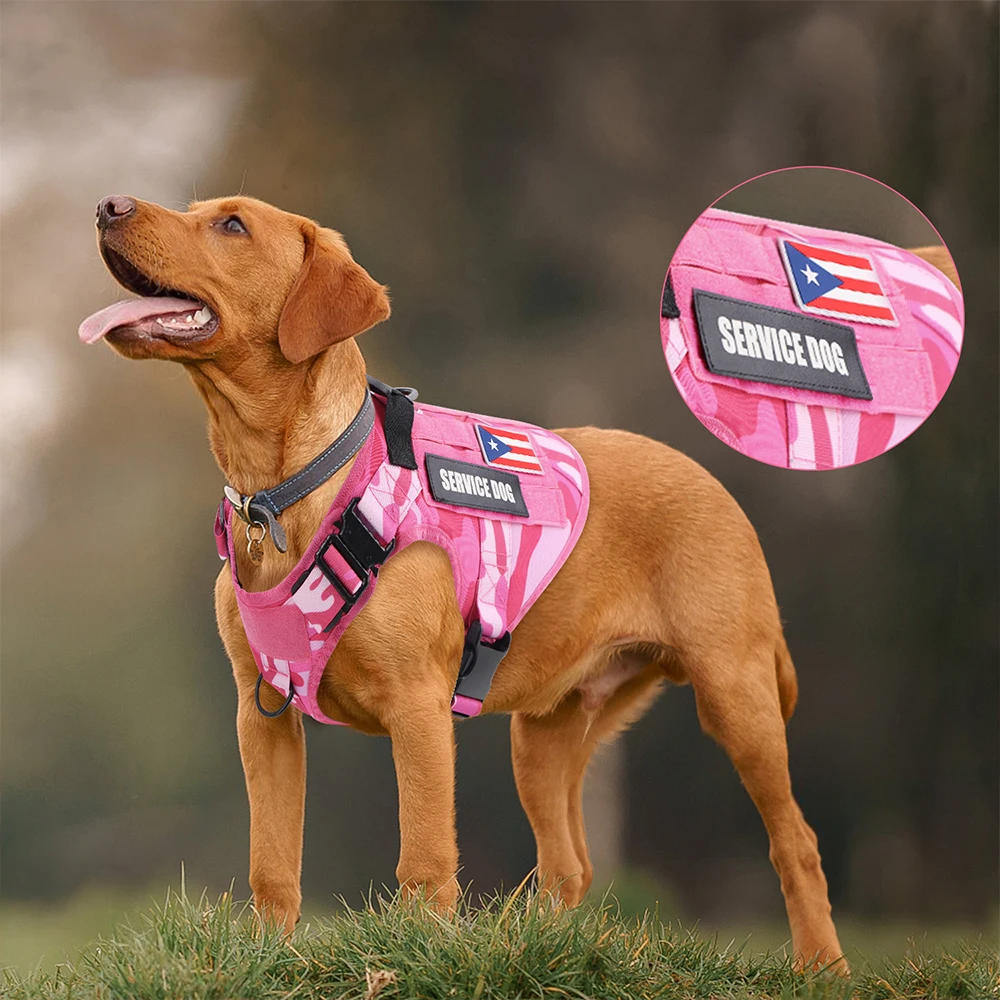 Pink Tactical Dog Harness with Handle Adjustable Military Service Pet ...