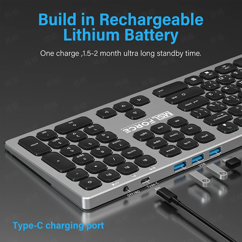 Teclado bluetooth com usb tipo c 3.0 hub layout russo tamanho completo ...