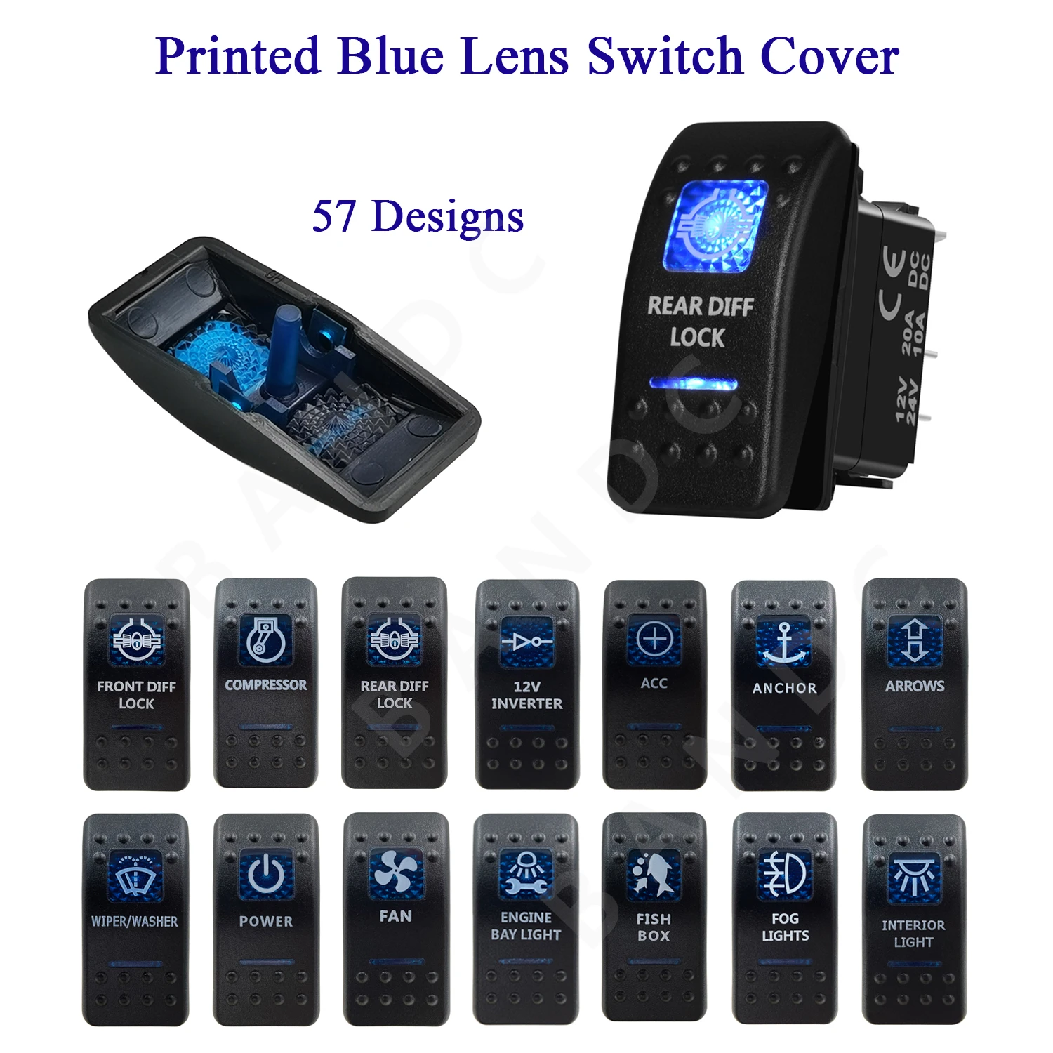 1 Pc COVER CAP ONLY! BLUE Lens Window Labeled Rocker Switch Cap for Car ...