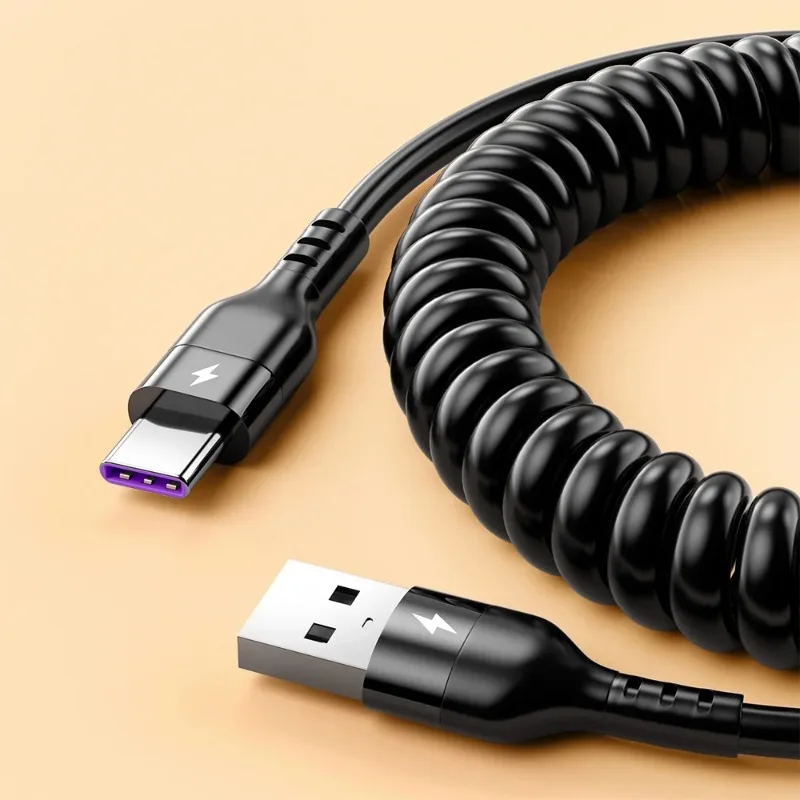 66W-5A-Spring-Stretching-Data-Cable-USB-Type-C-Data-Cable-Fast-Charging ...