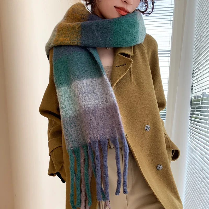 2023-Women-New-Cashmere-Colorful-Plaid-Tassels-Thick-Winter-Warm-Scarf ...