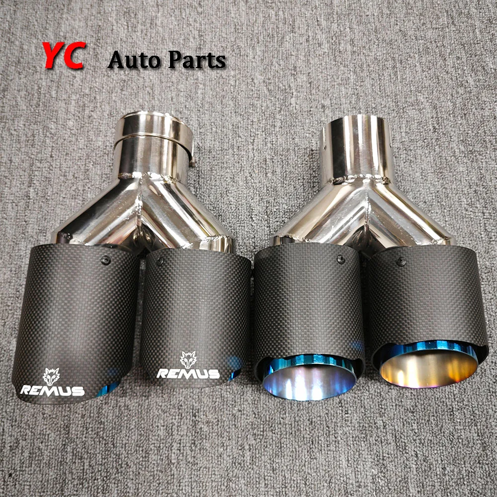 1-Pair-Matt-Carbon-Fiber-Blue-Dual-Stainless-Steel-Universal-Exhaust ...