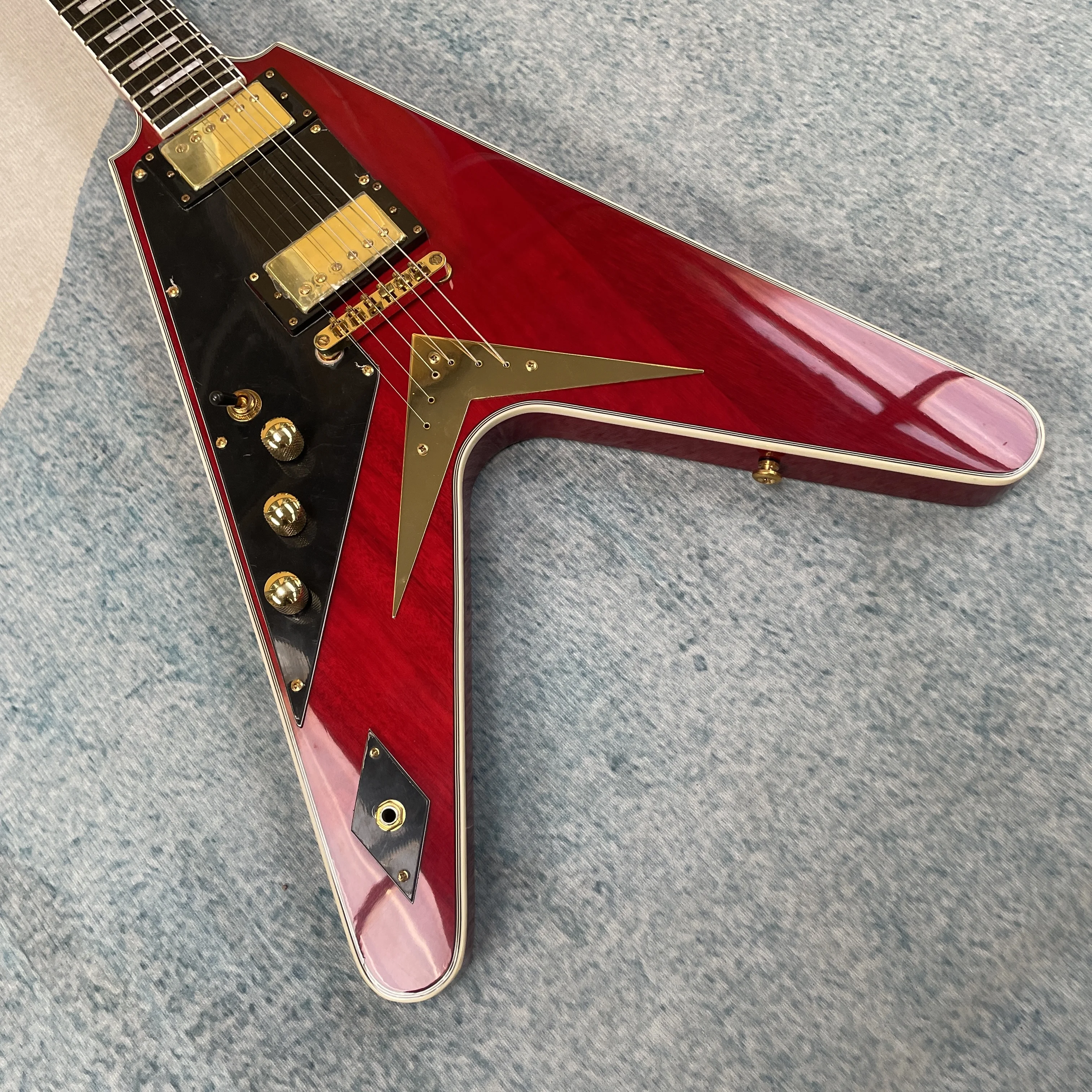 Free-shipping-transparent-red-V-shaped-left-hand-electric-guitar-6 ...