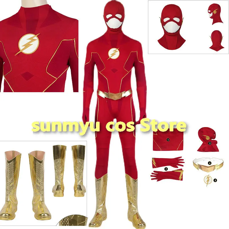 O Flash Barry Allen Cosplay Traje Bodysuit Com Máscara Tamanho ...