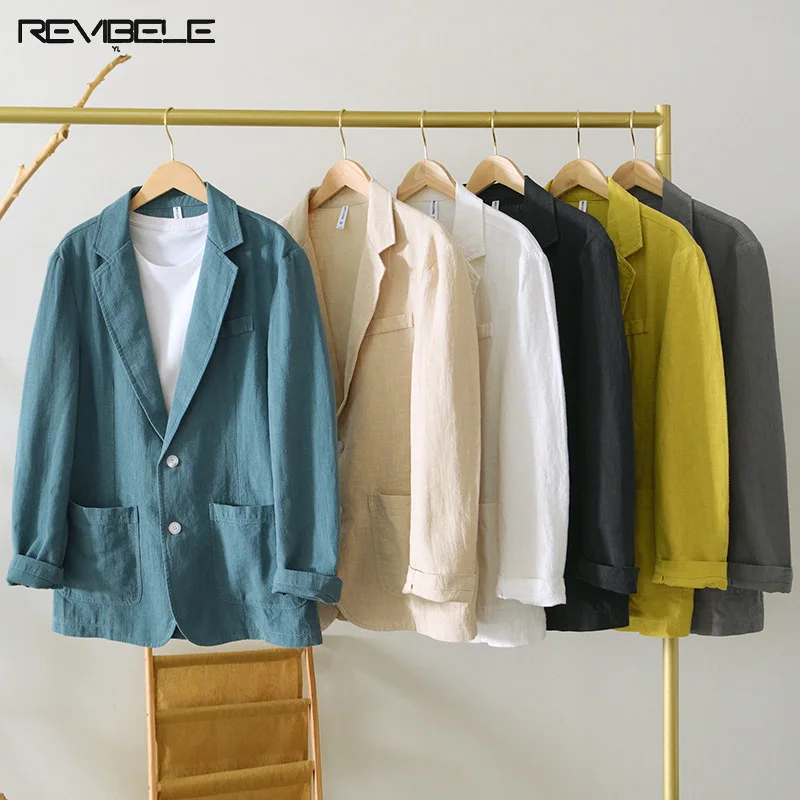 100-Linen-Suit-Men-s-Thin-Loose-Solid-Color-Lapel-Coat-Business-Casual ...