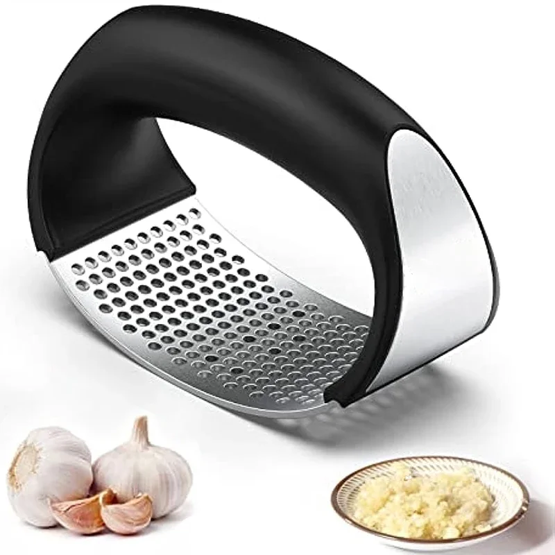 Stainless-Steel-Garlic-Press-Rocker-Set-Premium-Garlic-Mincer-Arc-Shape ...