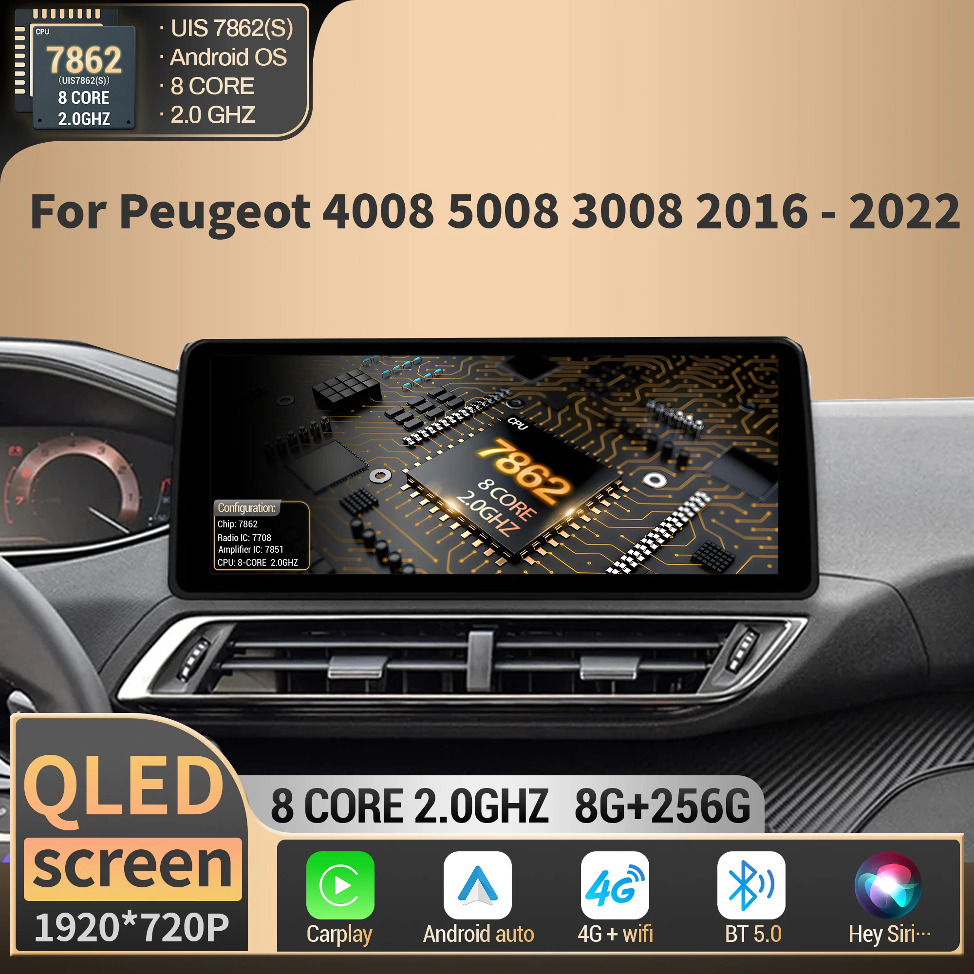 12.3 pouces pour Peugeot 4008 5008 3008 2016 2017 2018-2022 sans ...