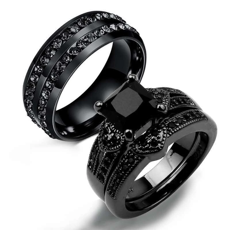 Black Engagement Ring Couples | Black Engagement Rings Women - Fashion ...