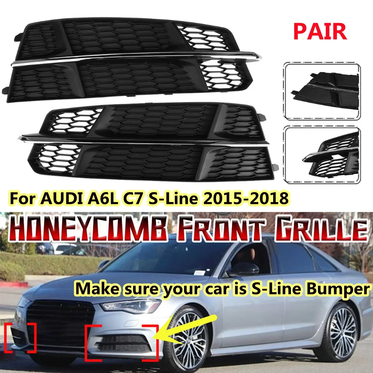 Fog-Light-Grille-Cover-For-AUDI-A6-C7-A6L-S-Line-2015-2018-Fog-Light ...