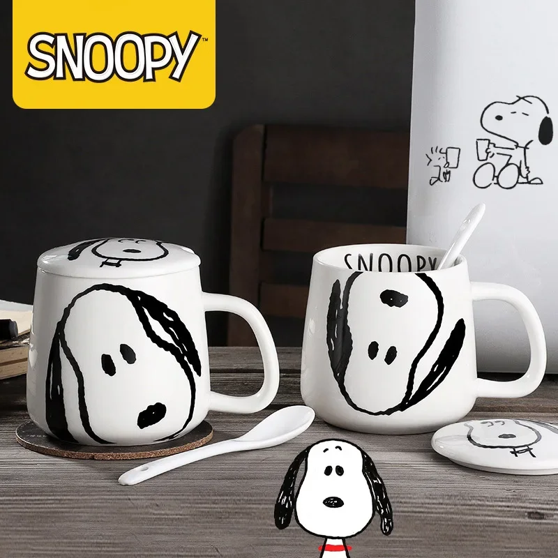 350ML-Cute-Snoopy-Coffee-Mugs-with-Spoon-Lid-Cute-Cartoon-Dog-Milk-Mug ...