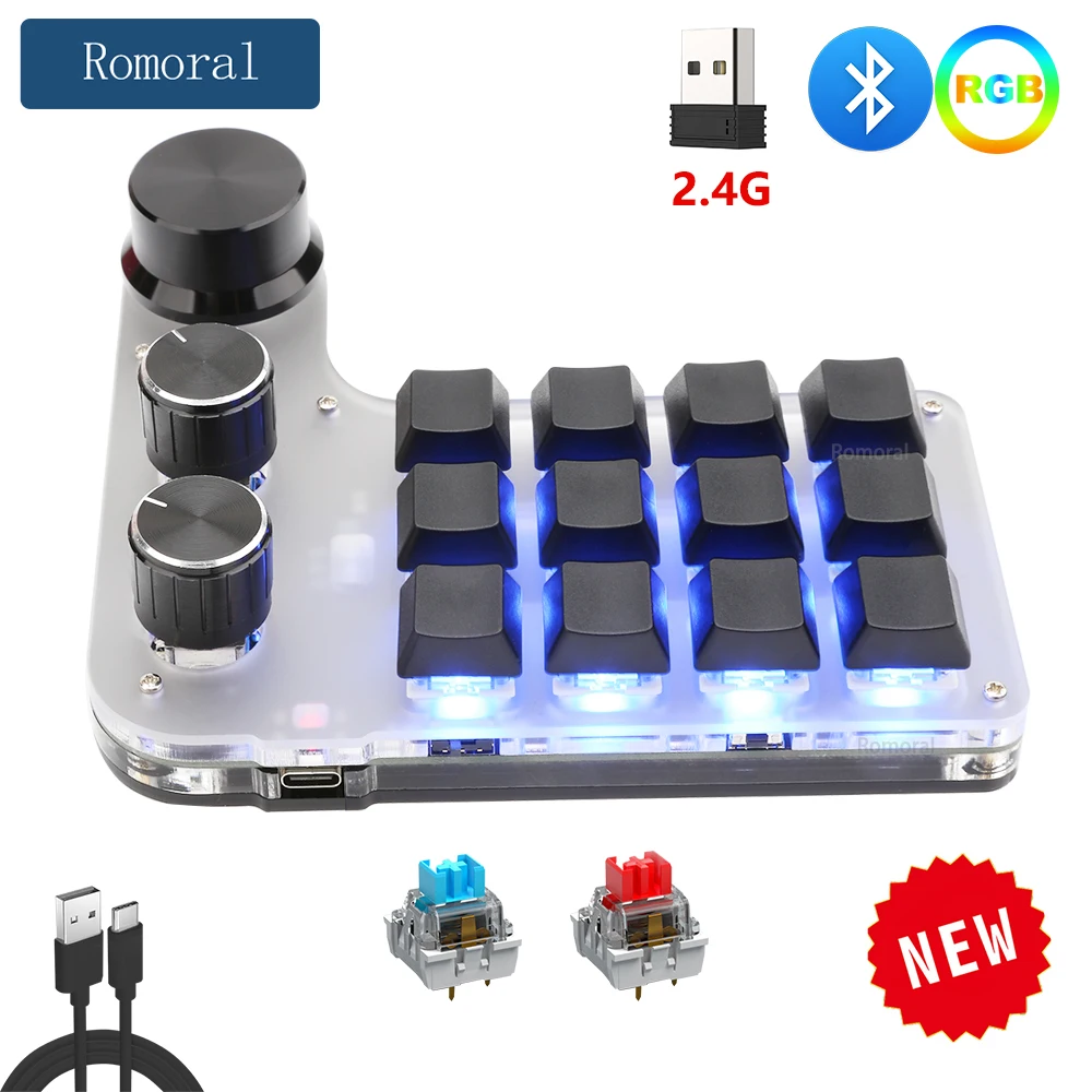 USB Custom Macro Keyboard Programming Knob, RGB Bluetooth 2.4G ...