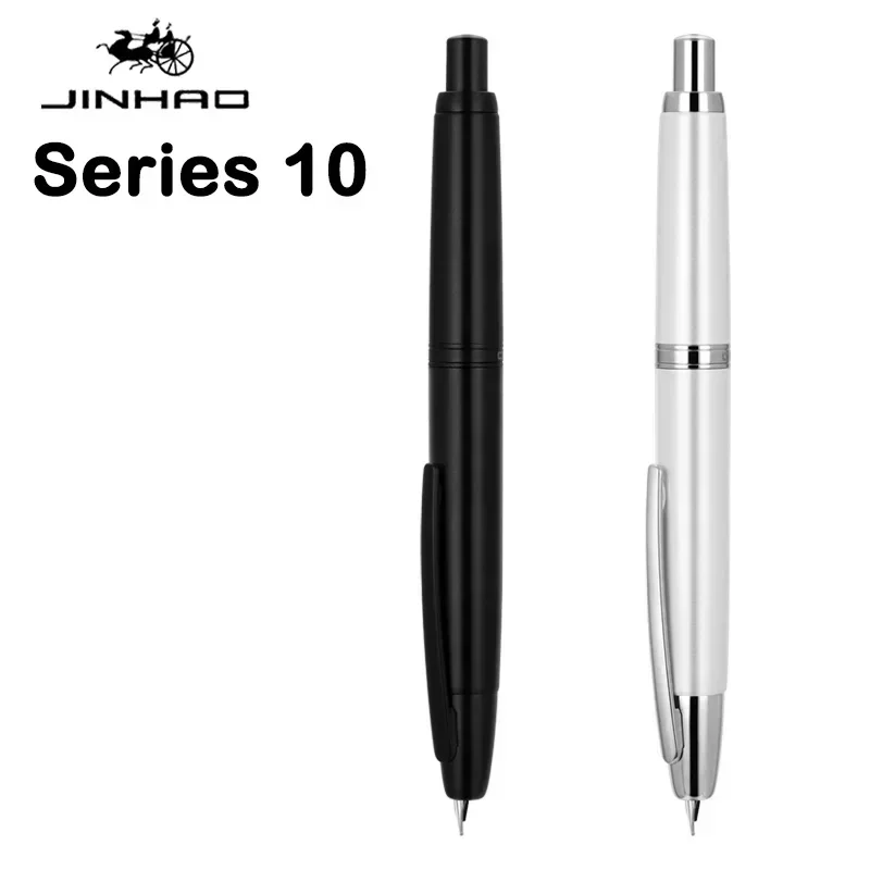 JINHAO-10-Press-Fountain-Pen-Retractable-Metal-Matte-Black-EF-F-Writing ...