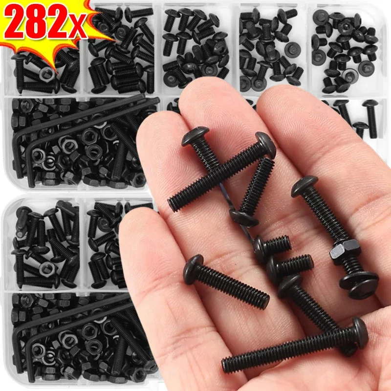 282PCS-Box-Round-Hex-Cap-Screw-Set-Carbon-Steel-Hexagon-Socket-Button ...