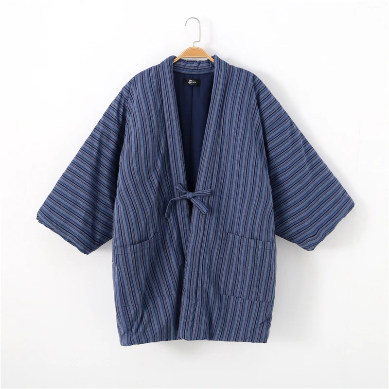 Winter Hanten Men Jacket Japanese Style Kimono Cardigan Padded Homewear ...