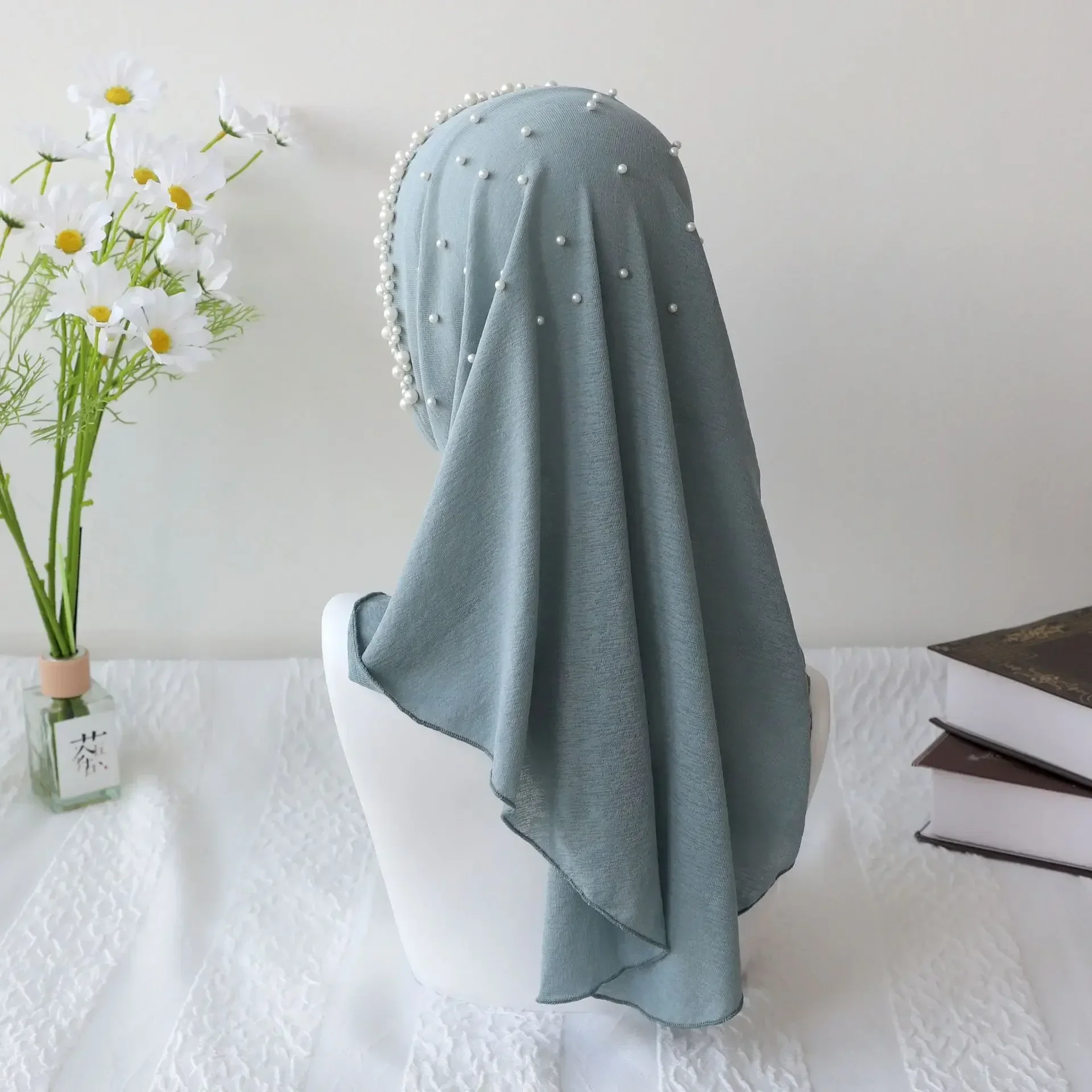 Muslim Beaded Hijab Adult Solid Color Hat Soft Hat Female Hijab Shawl ...