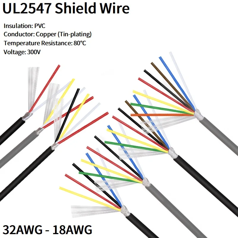 2/5M Copper Shielded Wire 32 30 28 26 24 22 20 18 AWG Channel Audio ...
