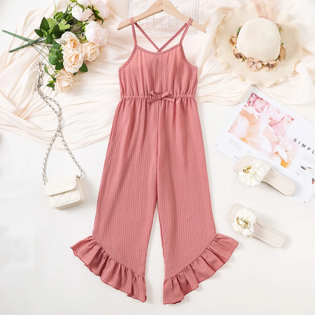 Summer Kids Girl Fashion Jumpsuit Plain Color Sling Bodysuit Daily ...