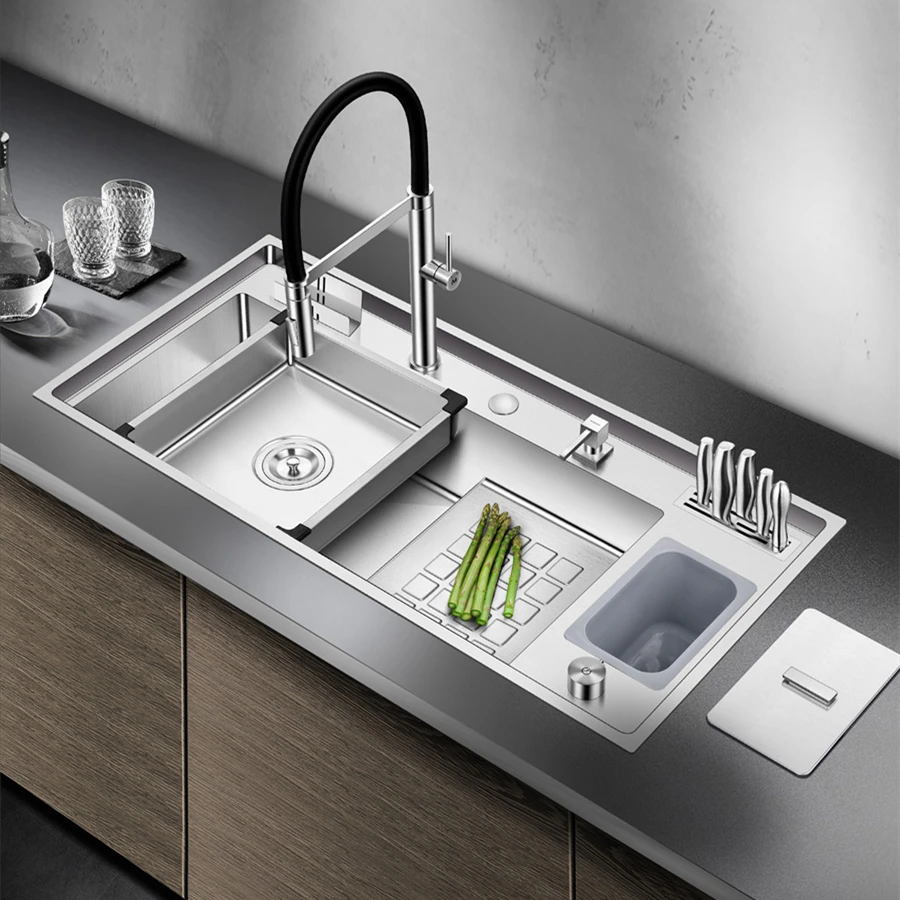 Kitchen Sink Step 304 Sus Stainless Steel Faucet Trash Can ...