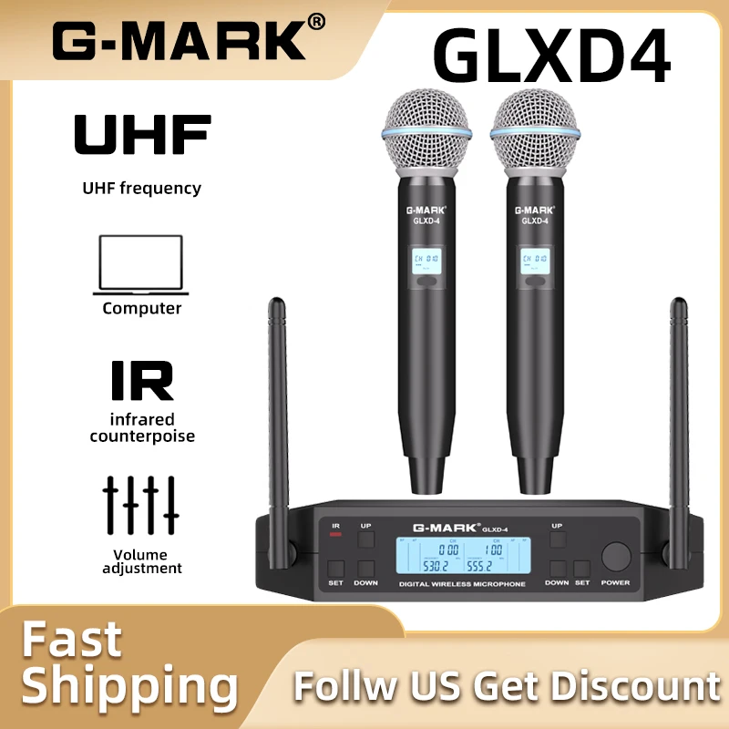 Microphone-Wireless-G-MARK-GLXD4-Professional-UHF-Dynamic-Mic-Automatic-Frequency-For-Party ...