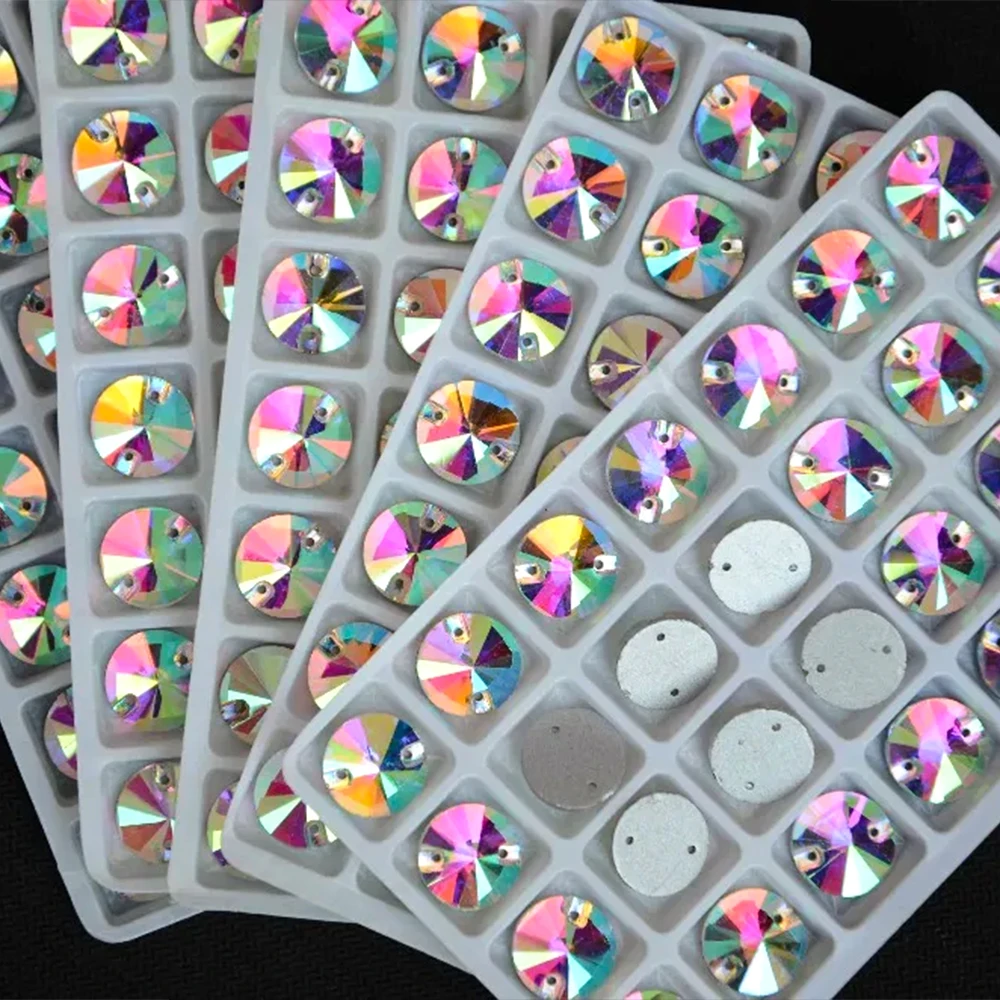 AAA-Quality-8mm-18mm-crystal-AB-Color-Round-Rivoli-crystal-Silver-base ...