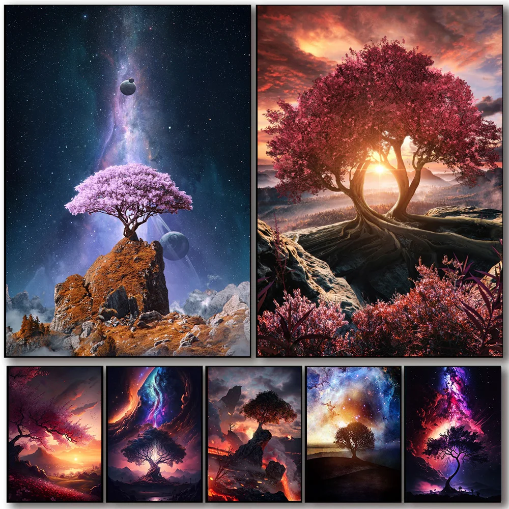 Astronaut-Planet-Space-Fantasy-Art-Prints-Posters-Landscape-Sakura-Tree ...