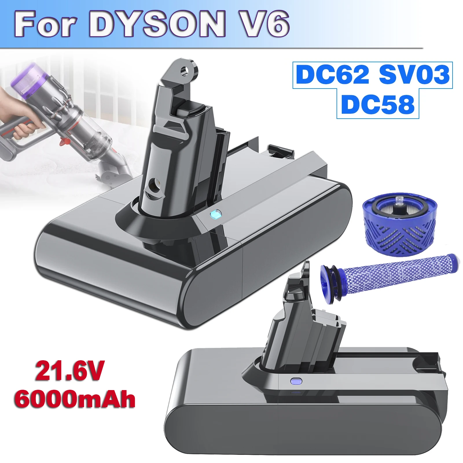 Replacement-Battery-6V-Battery-For-Dyson-V6-Battery-21-6V-6000mAh ...