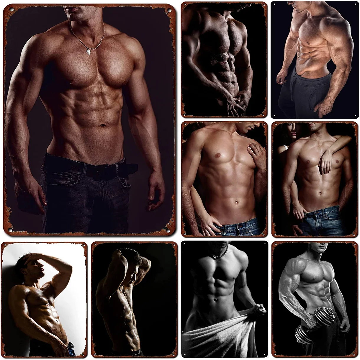 Sexy-Man-Metal-Tin-Sign-Muscular-Man-Retro-Poster-Cafe-Bar-Gym-Living ...