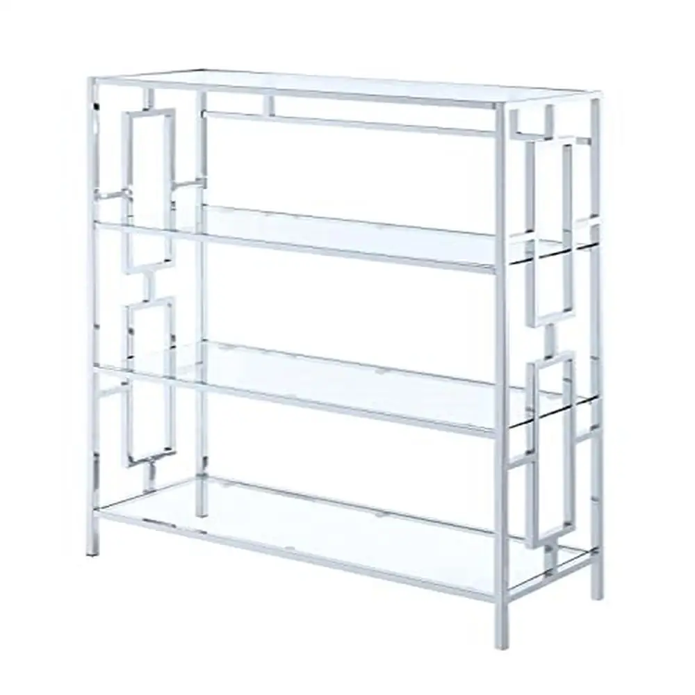 Contemporary-4-Tier-Chrome-Glass-Bookshelf-Sleek-Display-Storage-Rack ...