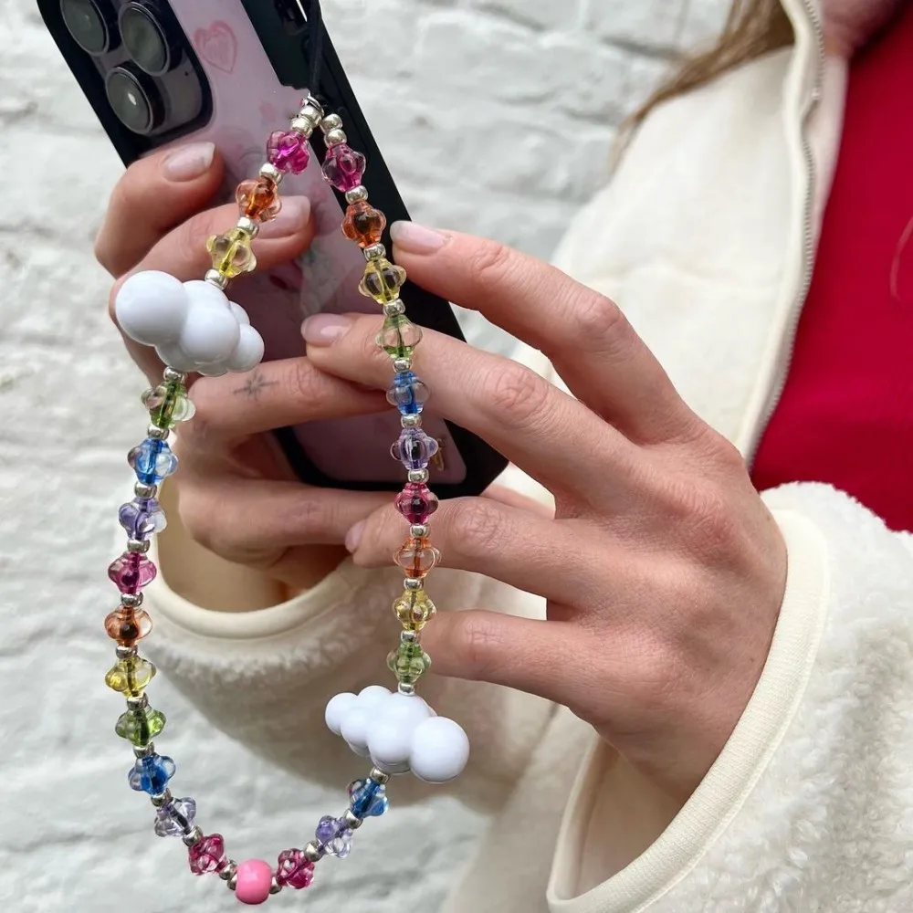 HERLOOK White Clouds Phone Charm Colorful Resin Beads Phone String ...
