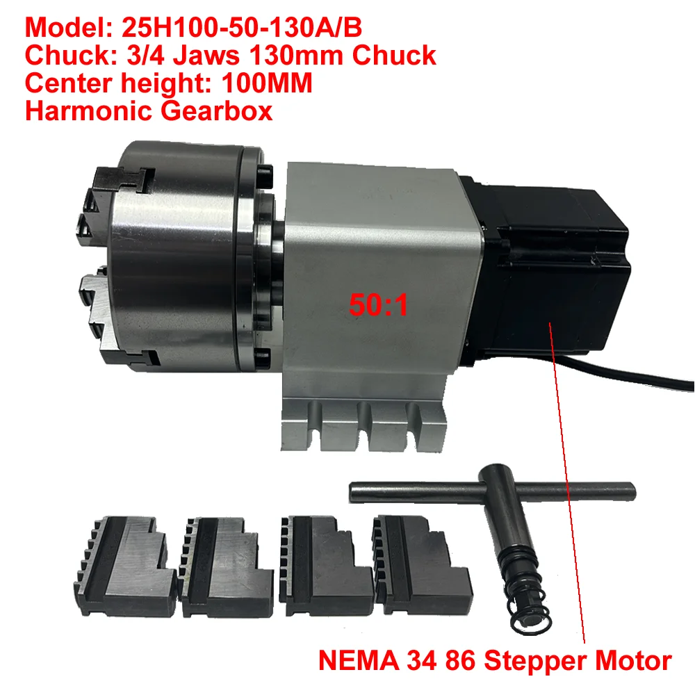 Gapless Harmonic Reducer Gearbox 130MM Chuck 4th Rotary Axis NEMA34 ...