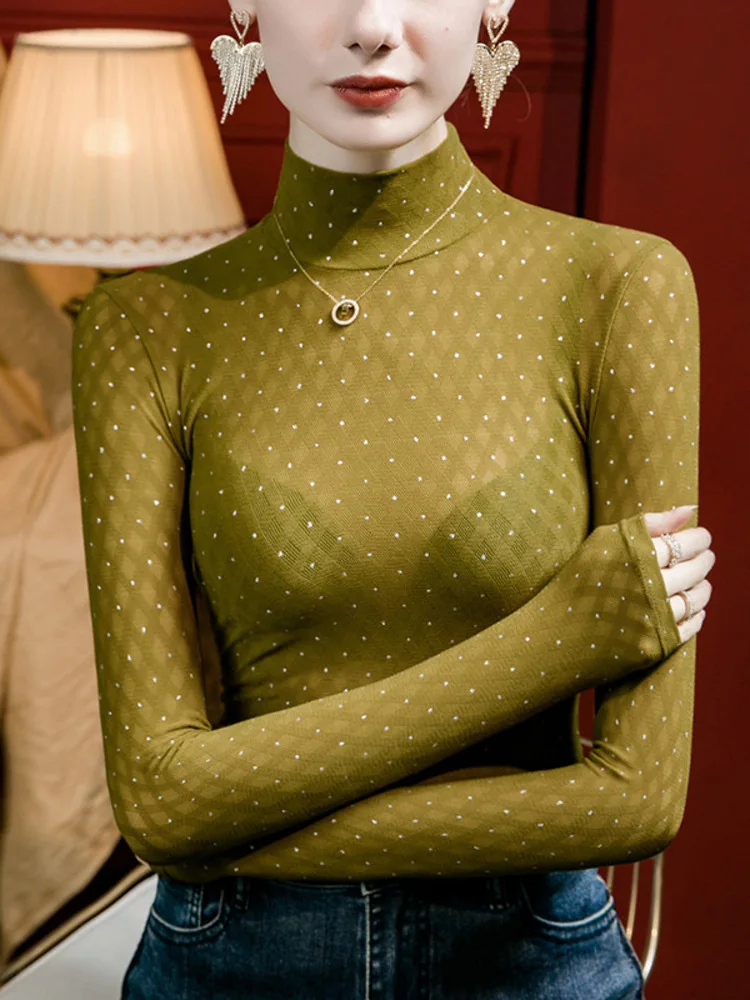 Mulheres-Strass-Roupa-de-Dan-a-Top-com-gola-alta-Slim-Fit-Competi-o ...