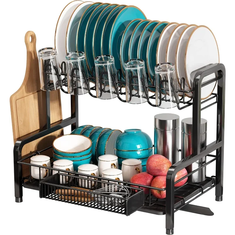romision-Dish-Drying-Rack-and-Drainboard-Set-2-Tier-Large-Stainless ...