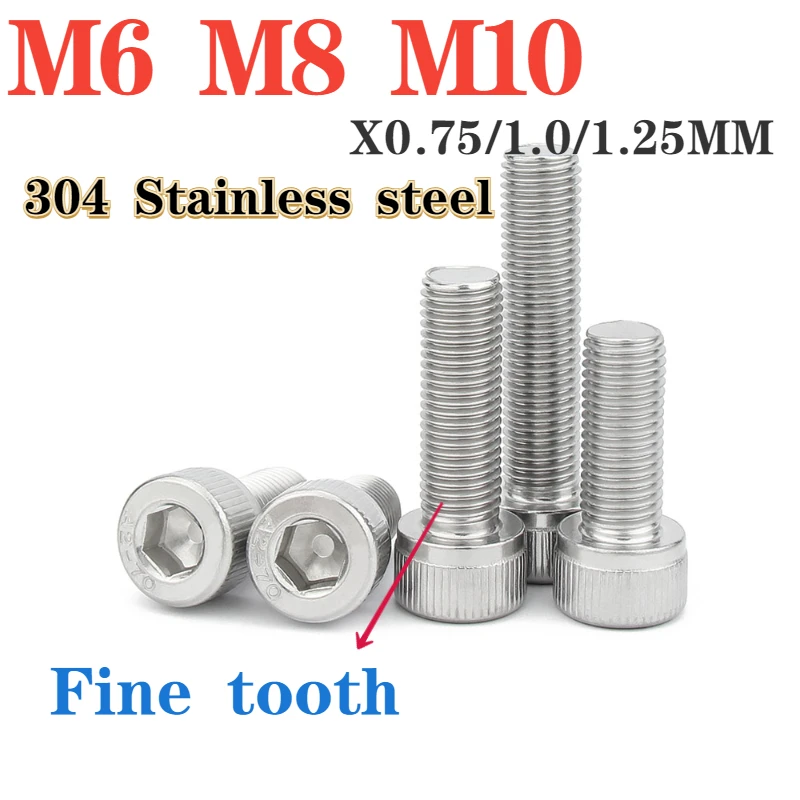 304-Stainless-Steel-M6-M8-M10-Fine-Tooth-Cylindrical-Head-Hexagonal ...