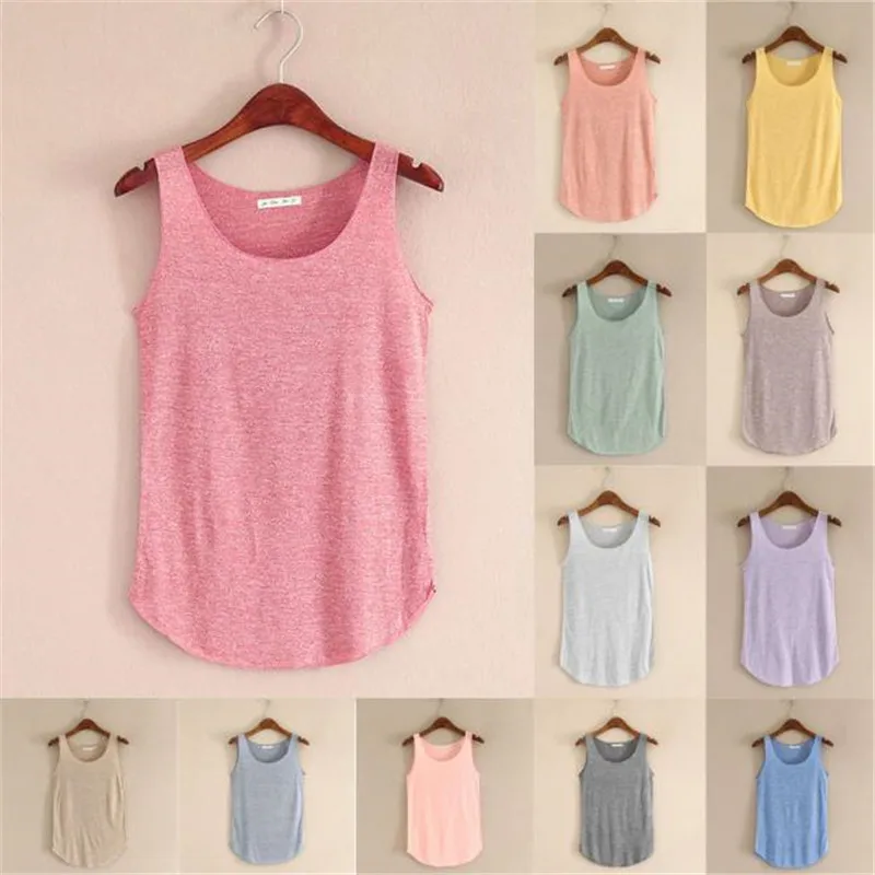 Summer-Solid-Color-Casual-Basic-Tee-For-Women-U-Neck-Beach-Vest-Summer ...