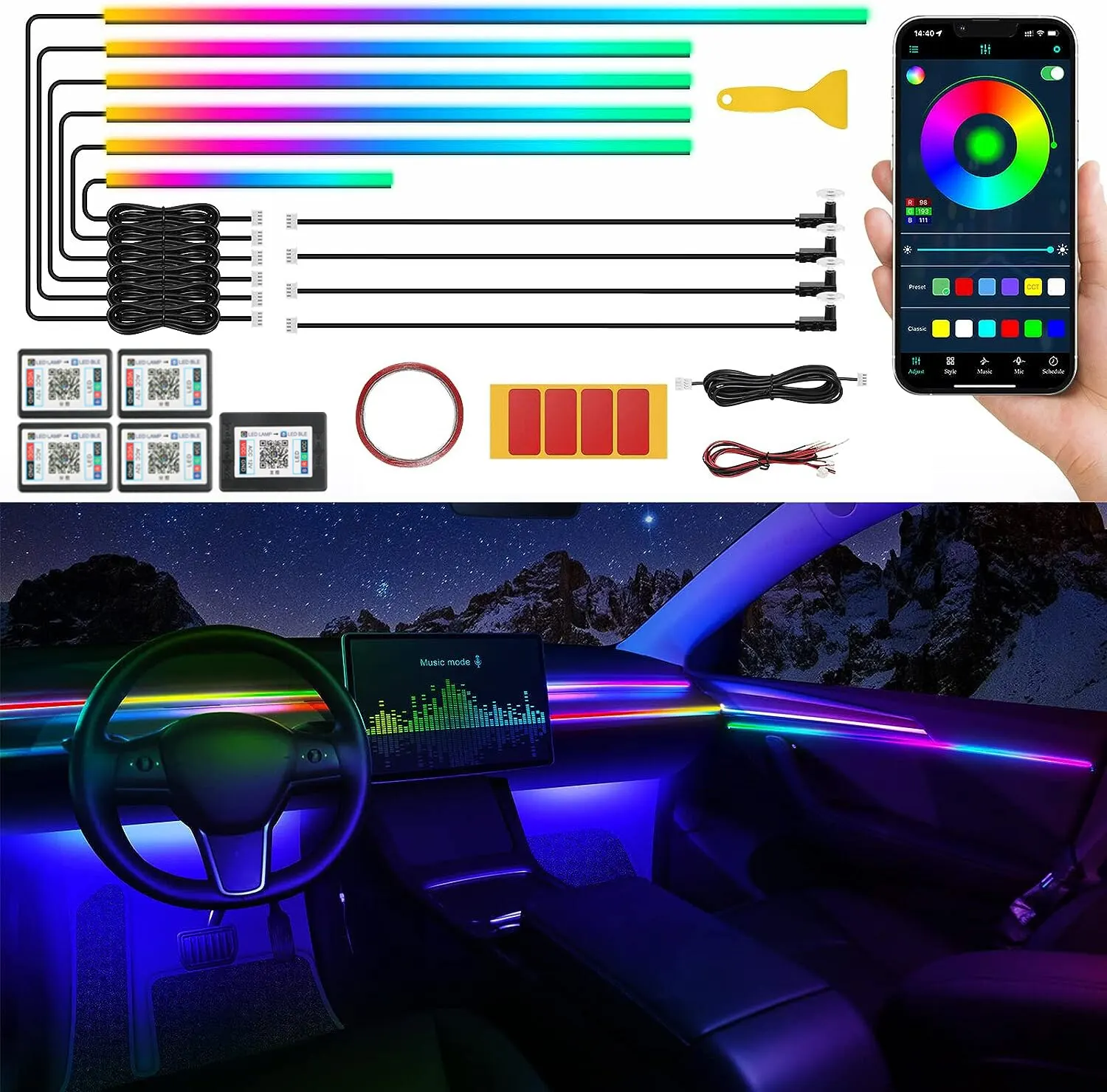 Luces-de-ambiente-a-todo-color-RGB-64-colores-universal-LED-interior ...