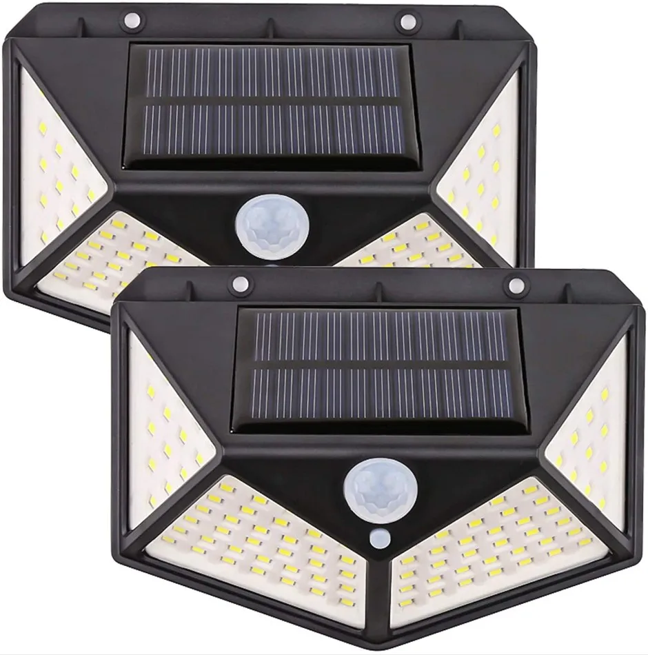 100-LED-Solar-Wall-Lamp-All-Sides-Luminous-Motion-Sensor-Human ...
