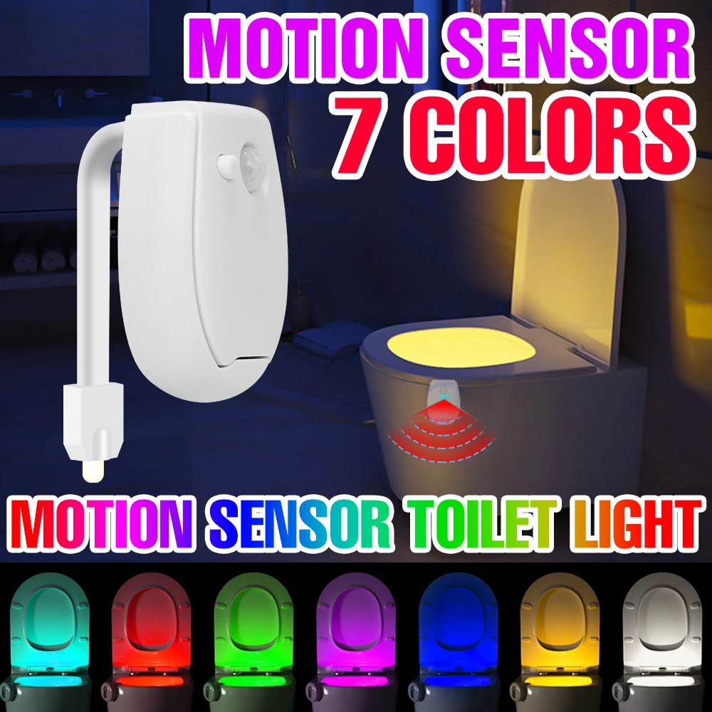 RGB LED Lamp Smart PIR Motion Sensor Toilet Seat Night Light Waterproof ...