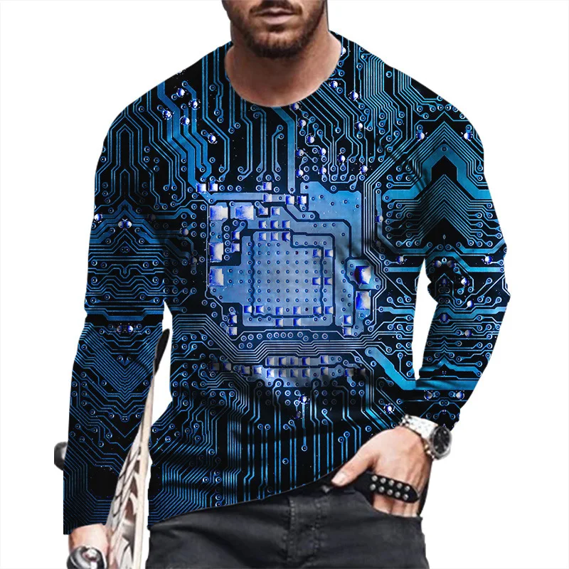 Microchip-Graphic-Men-s-T-shirt-3D-Printing-Casual-Long-Sleeve-Tees ...