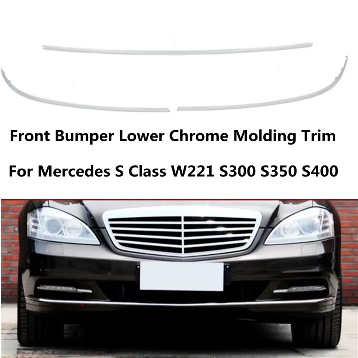 For-Mercedes-Benz-S-Class-W221-S300-S350-Front-Bumper-Lip-Chrome-Trim ...