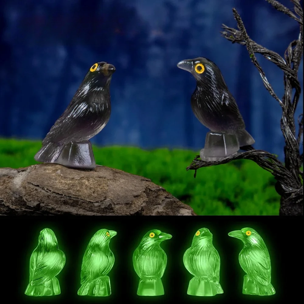50/30PCS Luminous Crows Halloween Home Decorations Resin Mini Crow ...