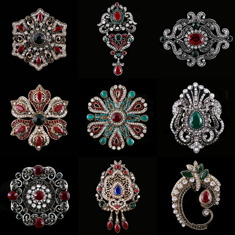 Baroque Style Vintage Women Men Fashion Crystal Brooches Pins Retro ...